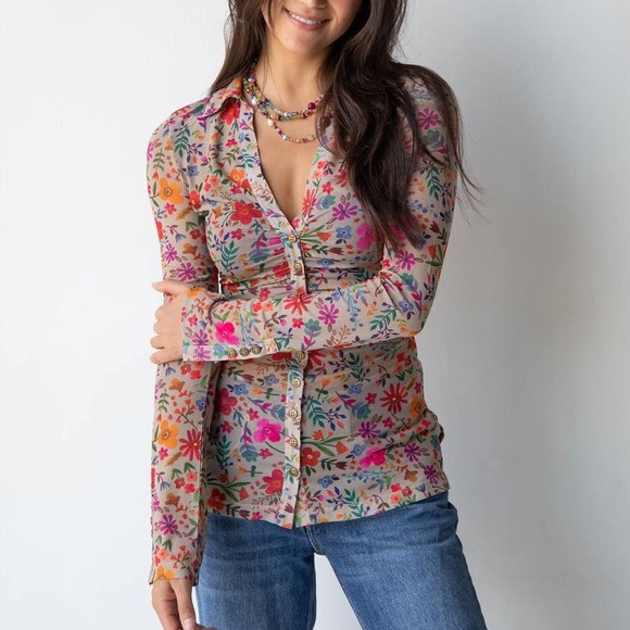 NATURAL LIFE | Tops | Natural Life Carina Mesh Floral Button Down ...